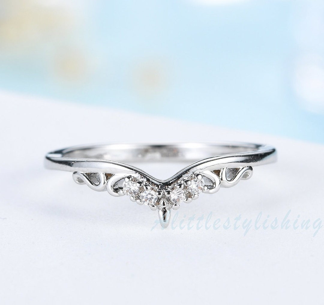 10K White Gold Curve Wedding Band, Woman Wedding Band, Sterling Silver ...