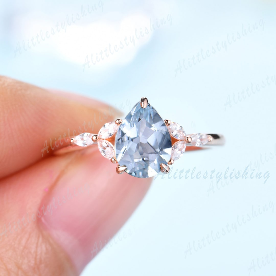 Pear Shaped Aquamarine Engagement Ring Aquamarine Jewelry Marquise Moissanite Ring Infinity ...