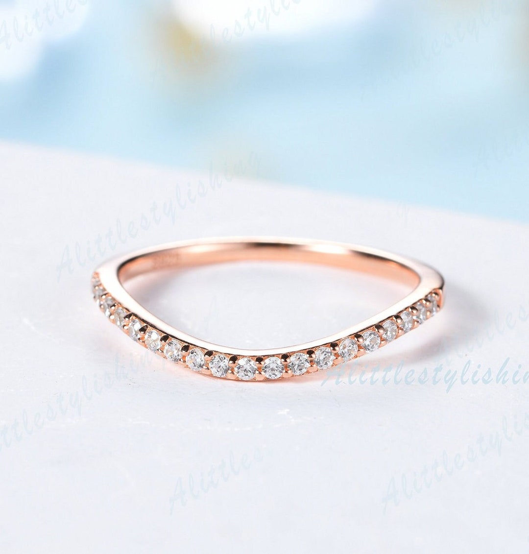 Unique Stacking Ring Matching Anniversary Gift Ring Curved Wedding Band ...