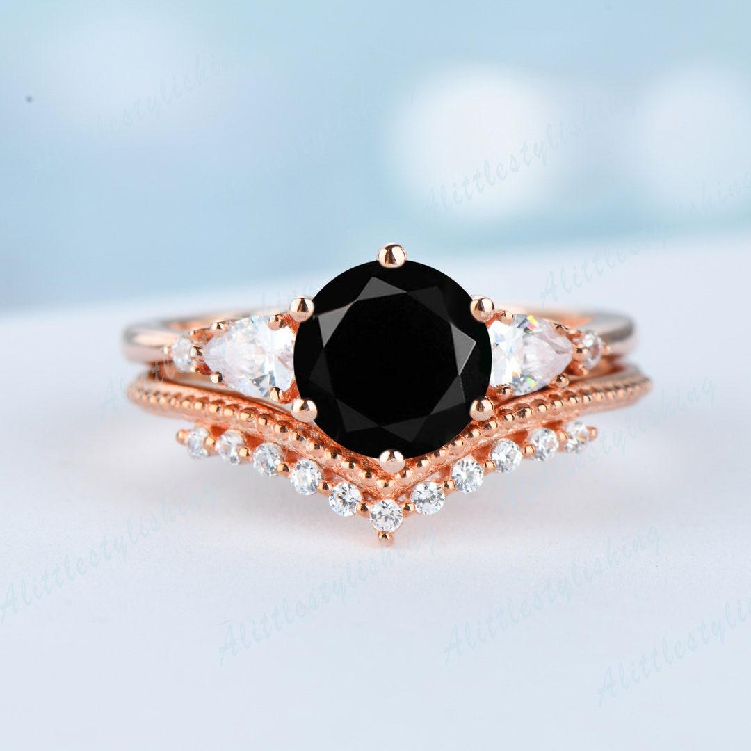 Art Deco Black Onyx and Diamond Ring Vintage Black Onyx Engagement Ring ...