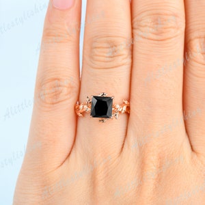 Princess Cut Engagement Ring Black Onyx Solitaire Ring Vintage - Etsy