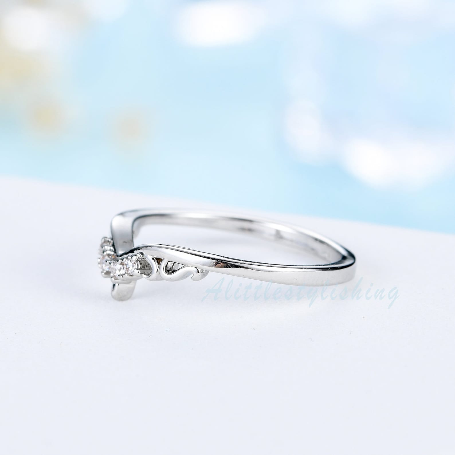 10K White Gold Curve Wedding Band, Woman Wedding Band, Sterling Silver ...
