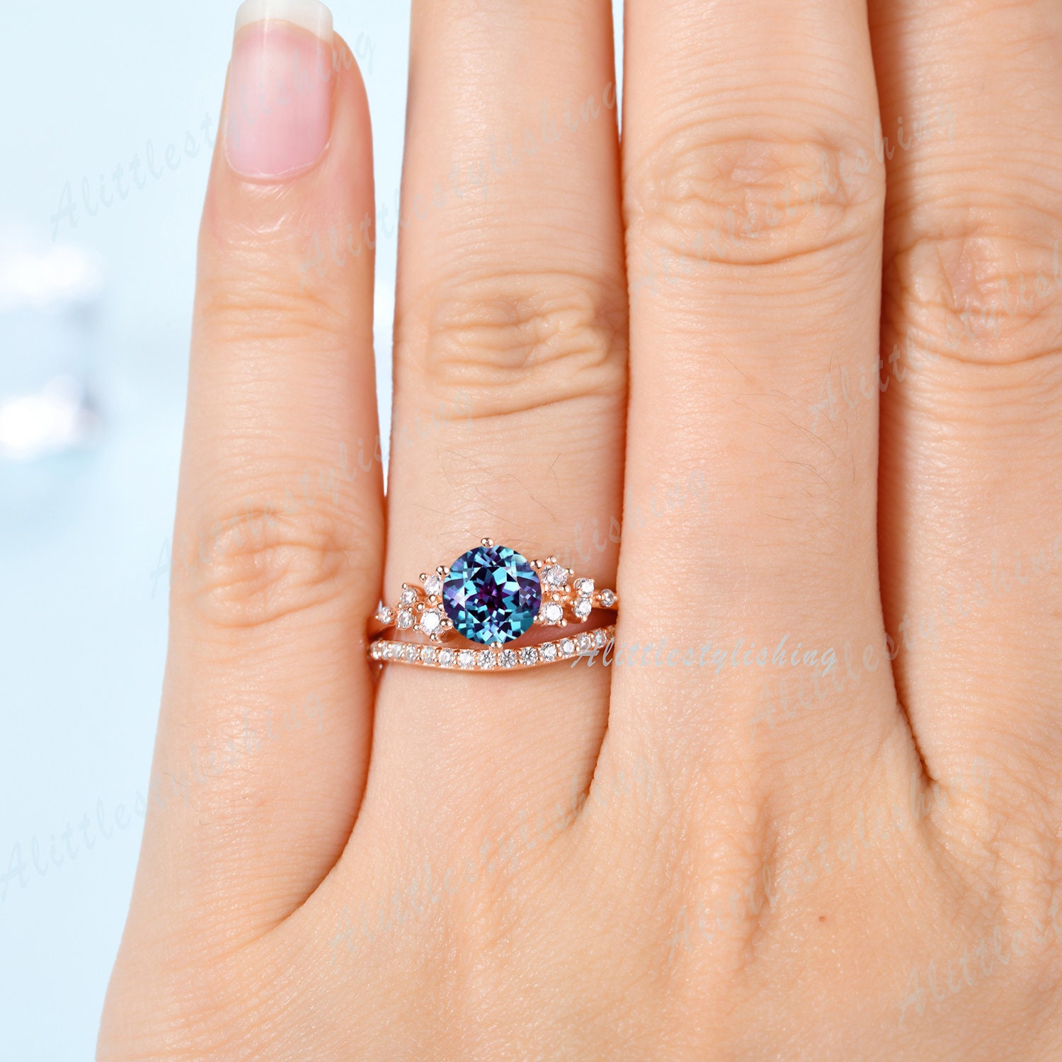 Rose Gold Alexandrite Promise Ring Set Alexandrite Ring Set Antique ...
