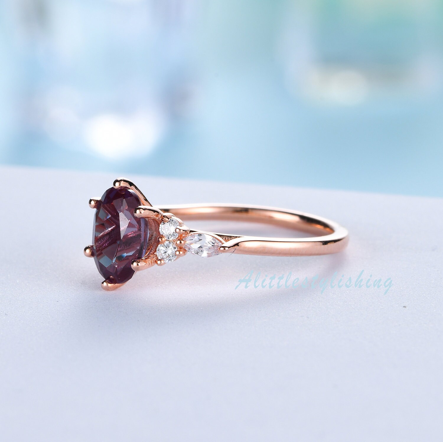 Rose Gold Garnet Engagement Ring Vintage Garnet Ring Oval | Etsy