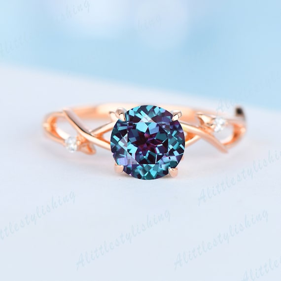 Unique Round Blue Alexandrite Engagement Ring Blue Alexandrite - Etsy