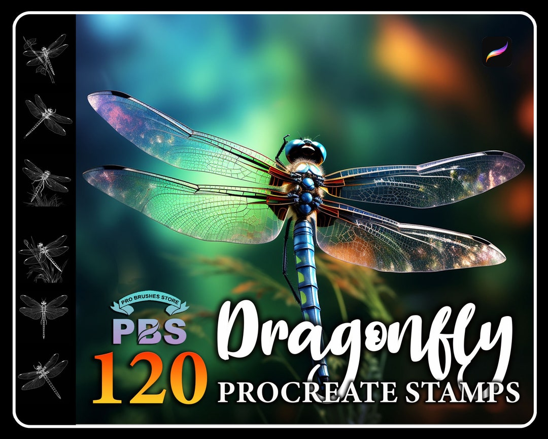 120 Procreate Dragonfly Stamps, Dragonfly Brush for Procreate, Realistic Dragonfly Procreate ...