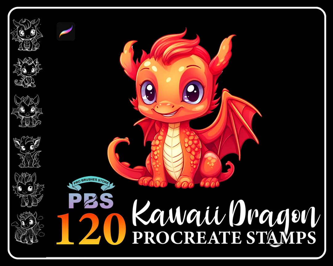 120 Procreate Kawaii Dragon Stamps, Kawaii Dragon Brush for Procreate ...