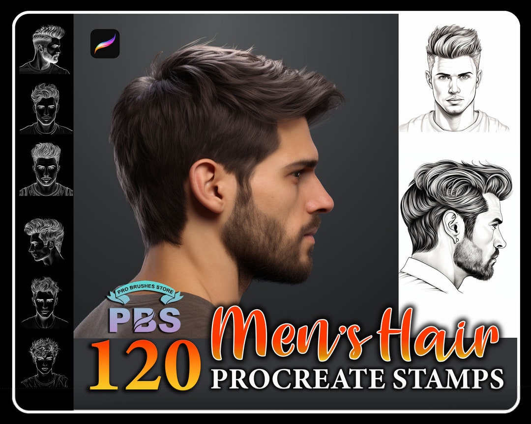 120 Men's Hair Procreate Stamps: Male Head Styles (digital Download) - Etsy