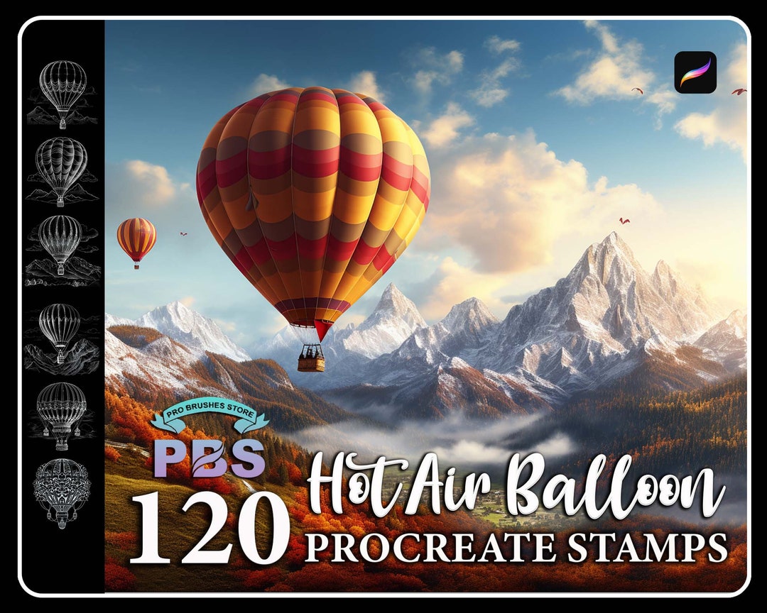 120 Procreate Hot Air Balloon Stamps, Air Balloon Stamps for Procreate ...
