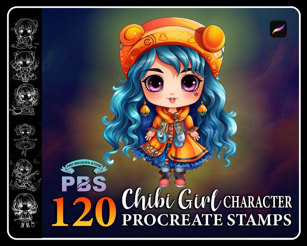 120 Procreate Chibi Girl Character Stamps, Chibi Girl Stamps for ...