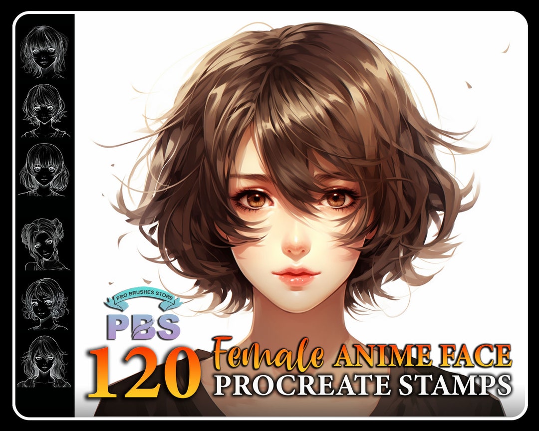 120 Procreate Anime Female Face Stamps, Anime Girl Face Brush for ...