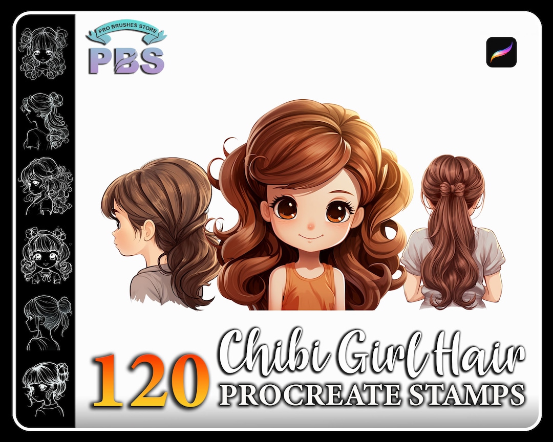 120 Procreate Chibi Girl Hair Stamps: Character Brush (digital Download ...