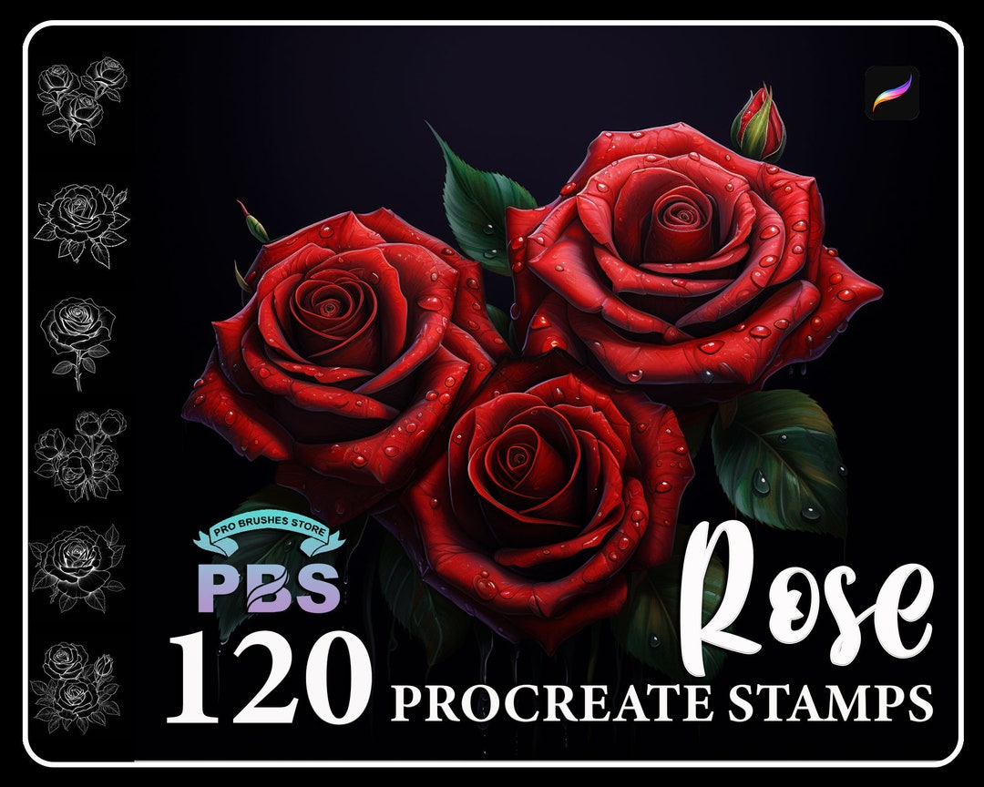 120 Procreate Rose Stamps, Rose Brush for Procreate, Flower Procreate ...