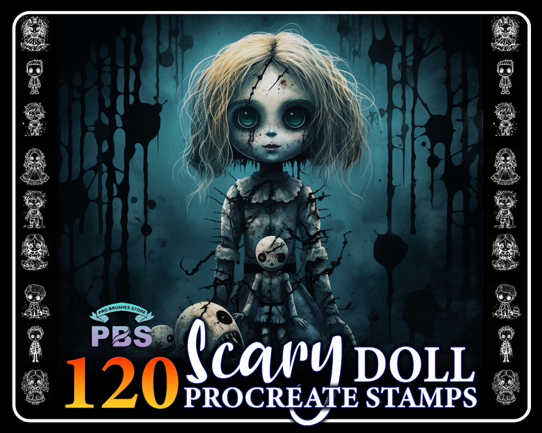 120 Procreate Halloween Stamps, Scary Doll Stamps for Procreate, Horror ...