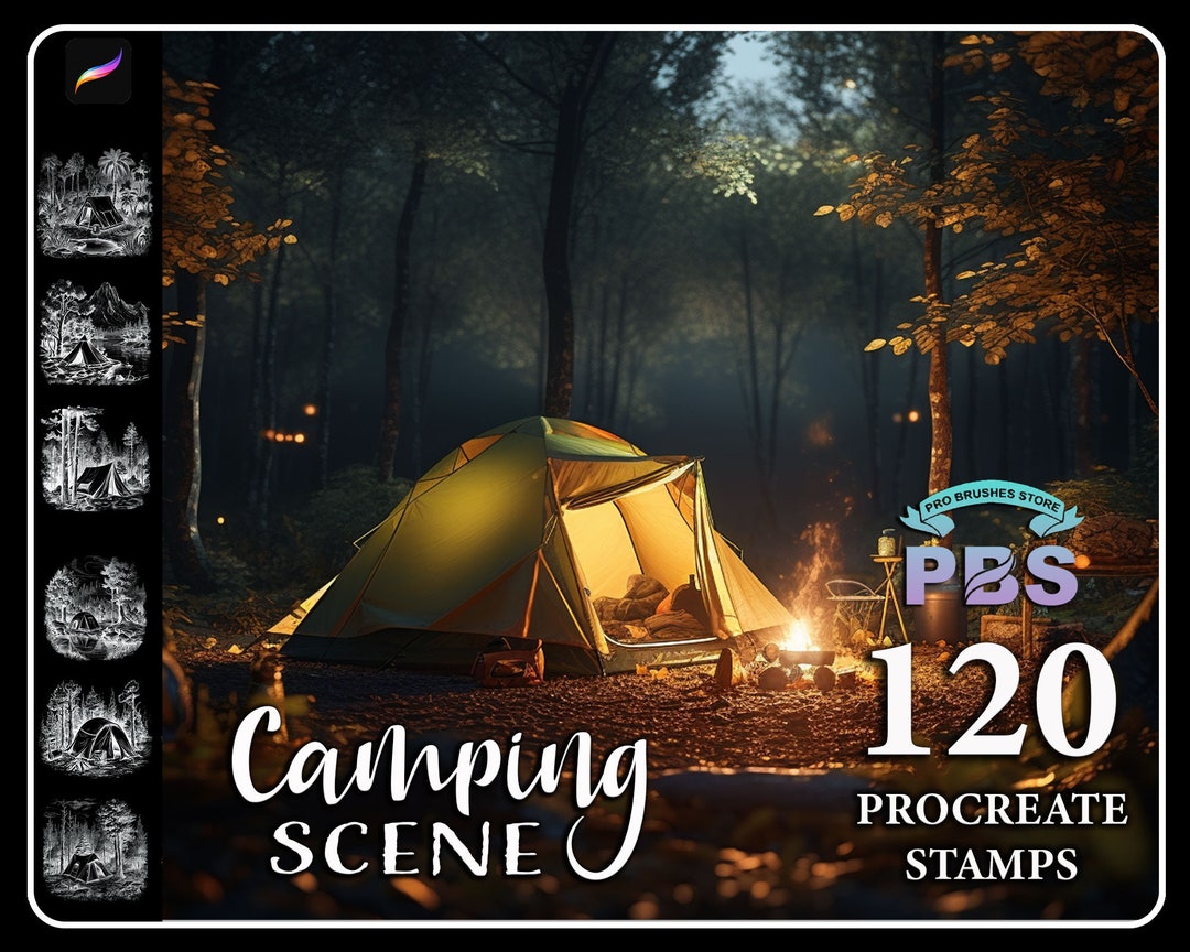 120 Camping Scene Procreate Stamps: Outdoor Adventure (digital Download ...