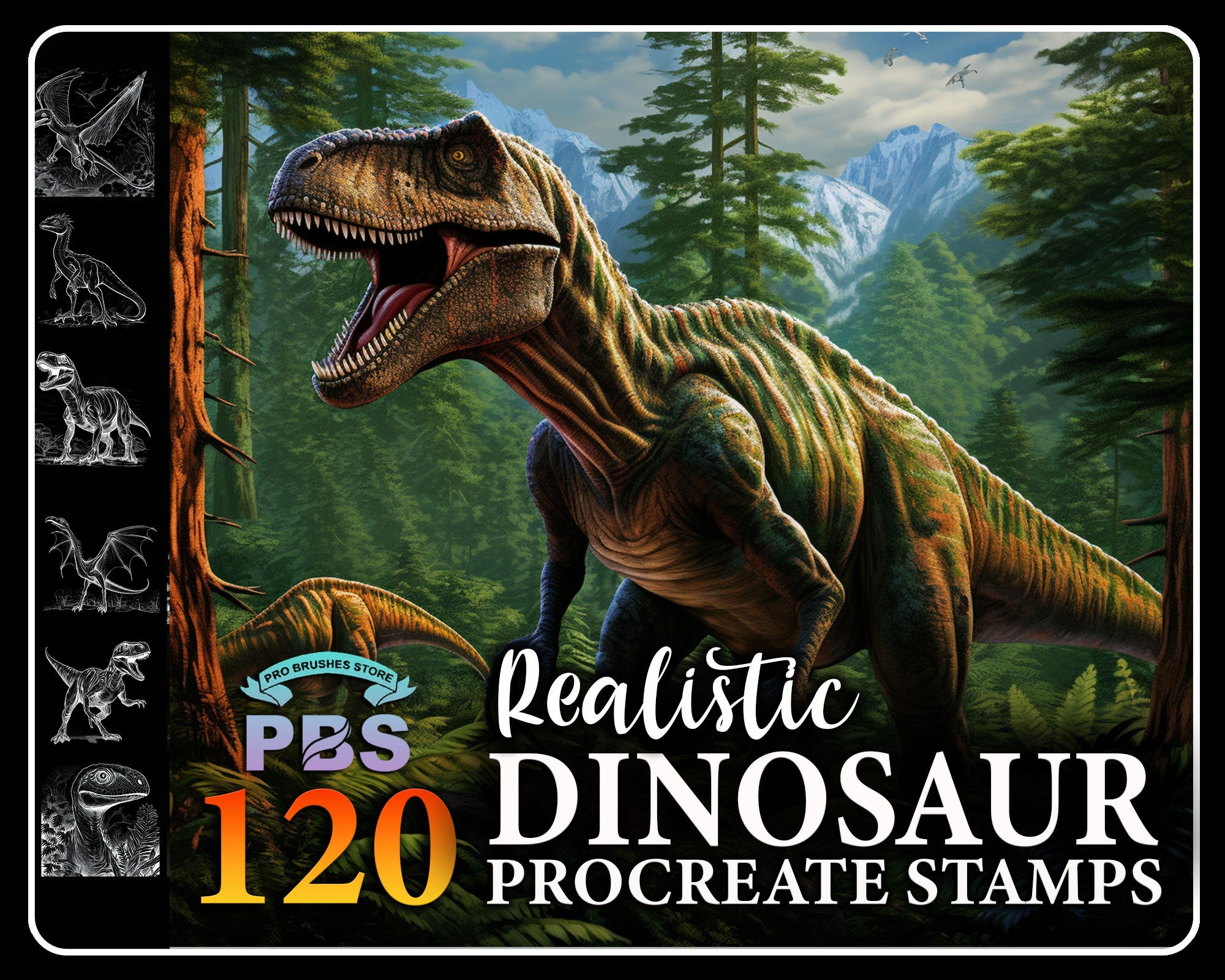 120 Procreate Dinosaur Stamps Dinosaur Brush for Procreate - Etsy