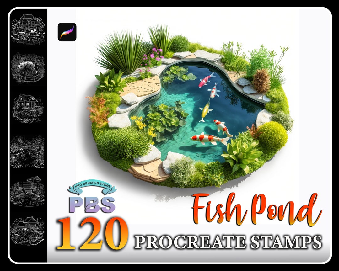 120 Procreate Fish Pond Stamps, Fish Pond Stamps for Procreate, Garden ...