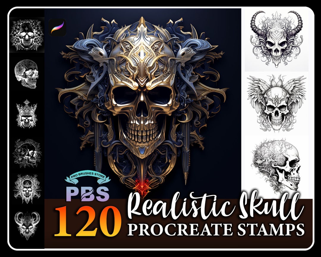 120 Procreate Realistic and Intricate Skull Stamps, Realistic Skulls ...