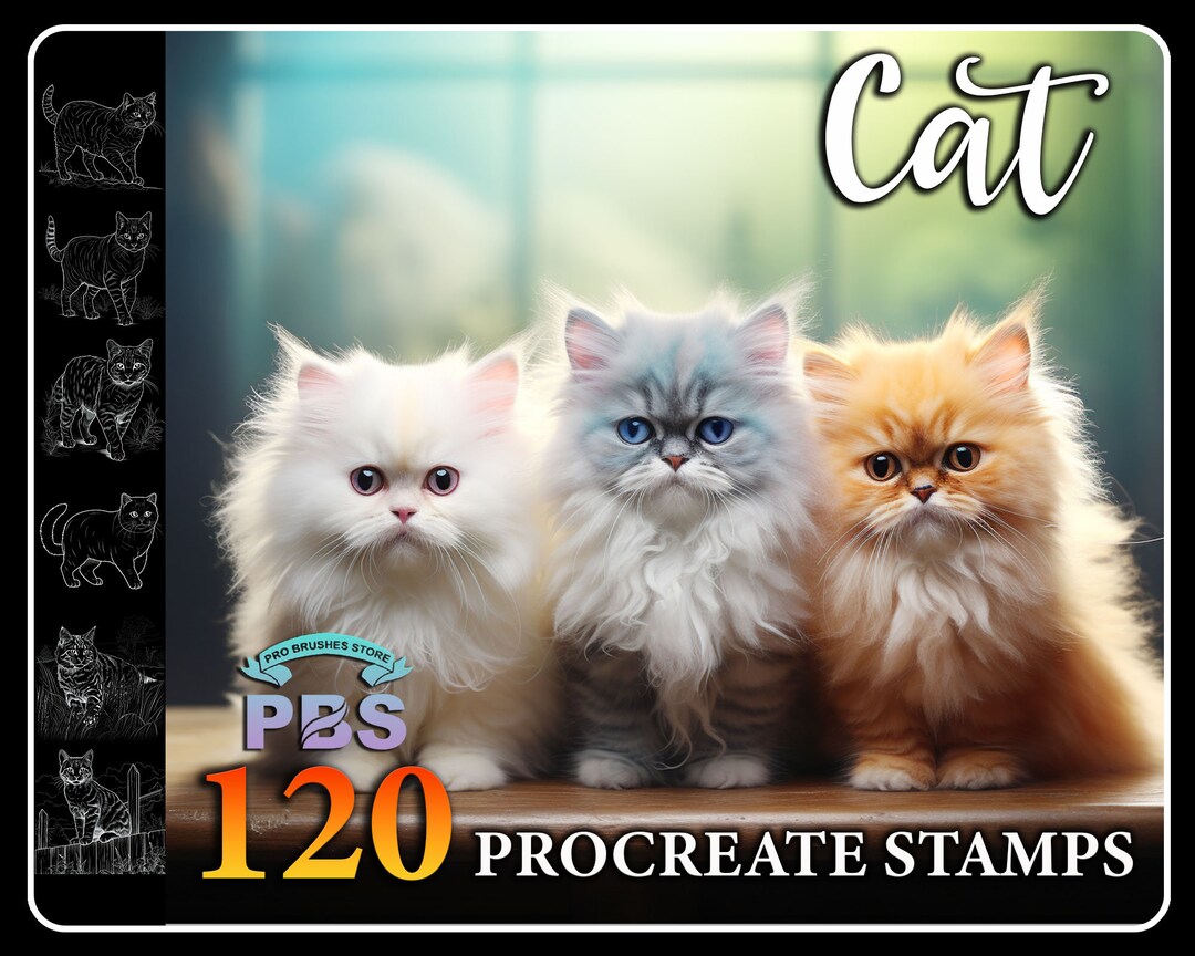 120 Procreate Cat Stamps, Cat Brush for Procreate, Animal Procreate ...