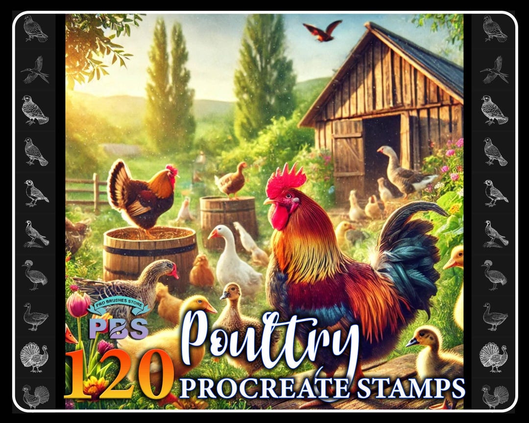 120 Poultry Procreate Stamps: Farm Animal Brush Set (digital Download ...