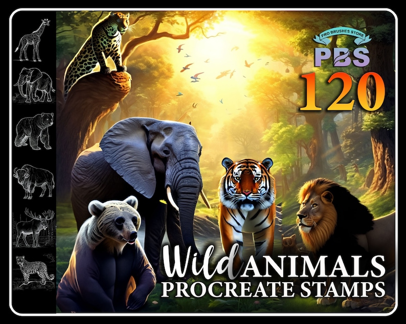 120 Wild Animals Procreate Stamps: Wildlife Brush Set (digital Download ...