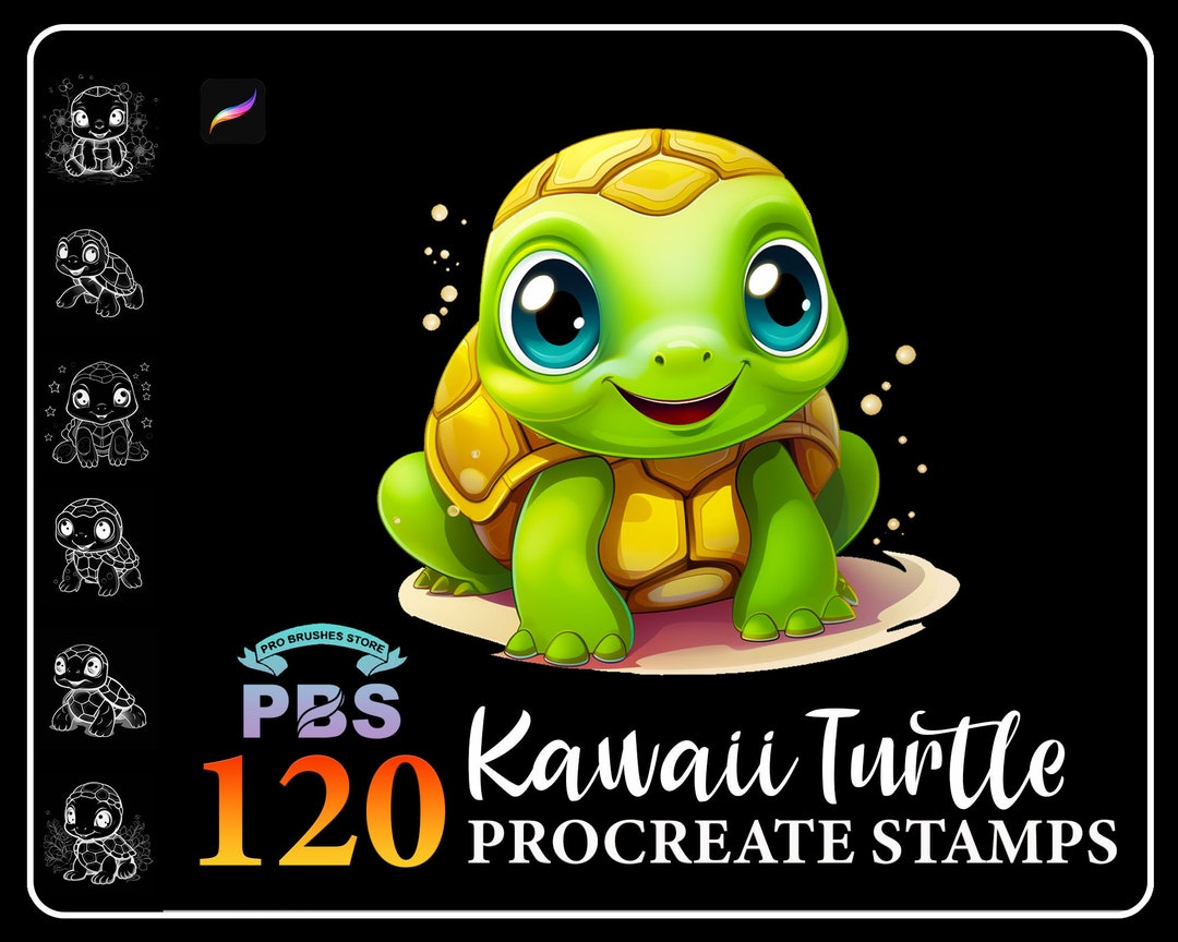 120 Procreate Kawaii Turtle Stamps, Kawaii Turtle Brush for Procreate, Procreate Cute Turtle ...