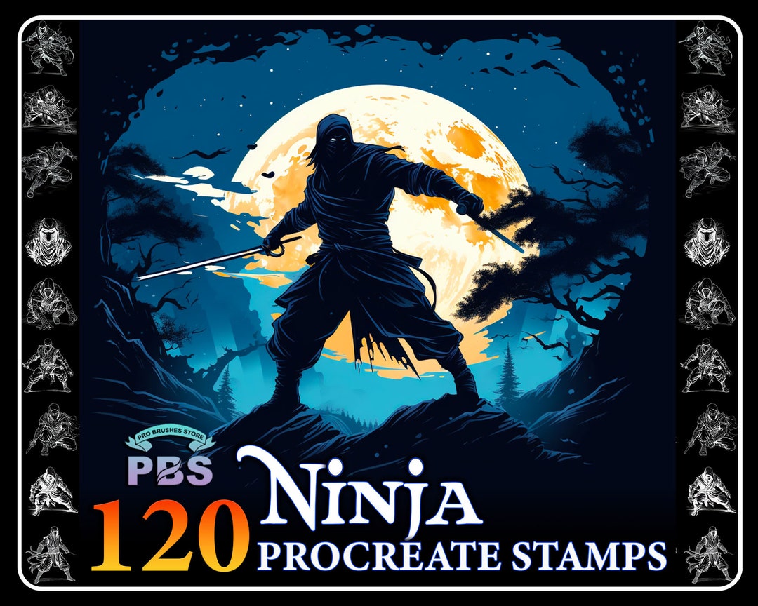 120 Procreate Ninja Stamps, Ninja Stamps for Procreate, Warrior Brushes ...