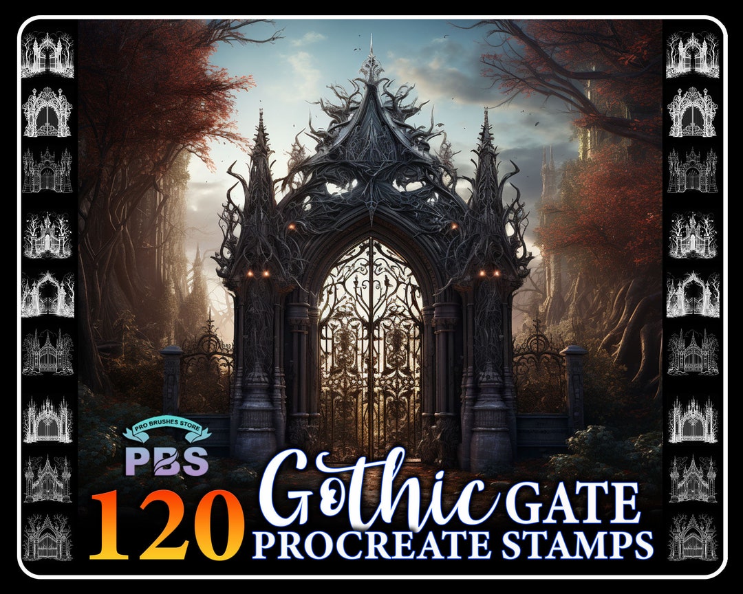 120 Gothic Gate Procreate Stamps: Mythical Door Brush Set (digital ...