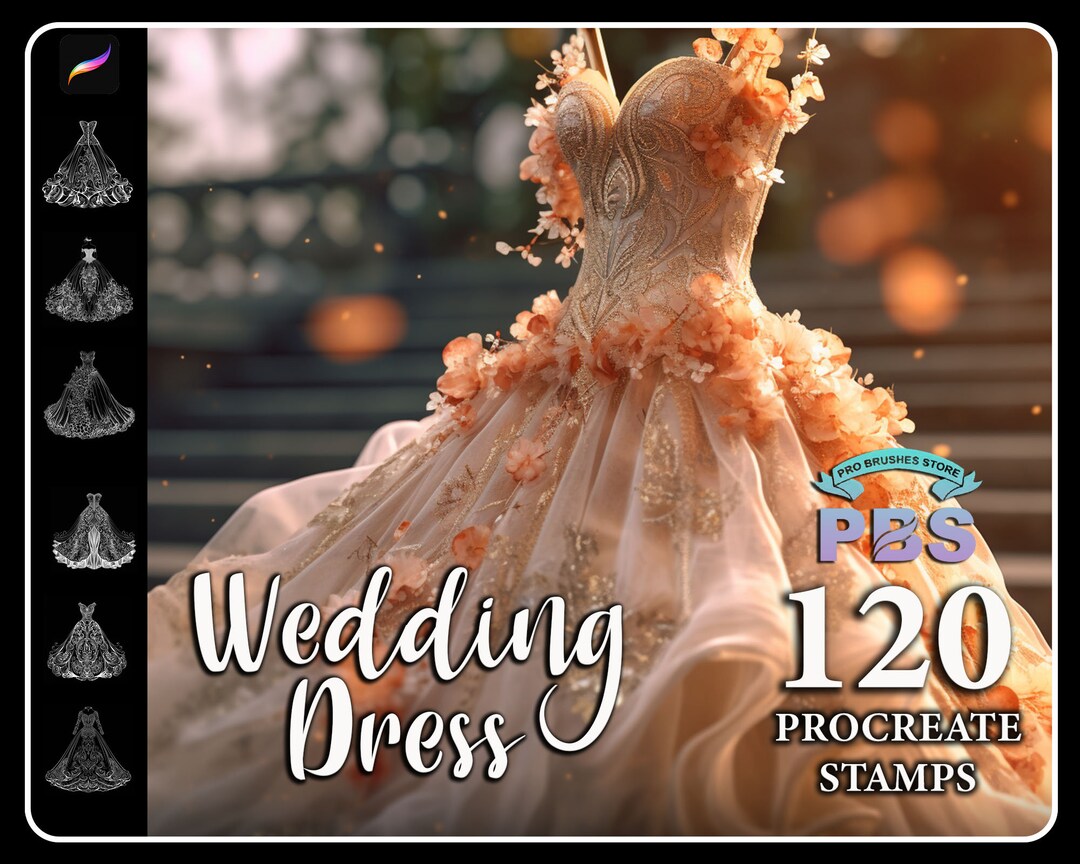 120 Procreate Wedding Dress Stamps, Wedding Dress Brush for Procreate ...