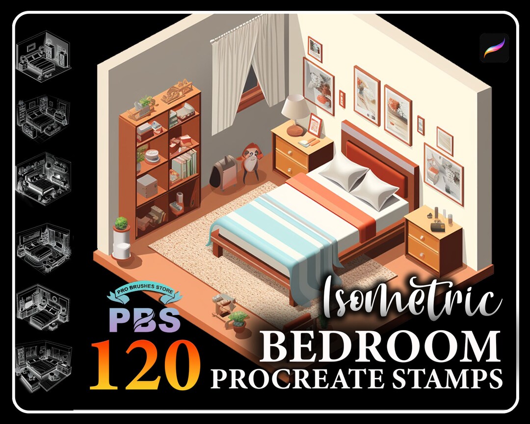 120 Procreate Isometric Bedroom Stamps, Isometric Bed Room Stamps for ...
