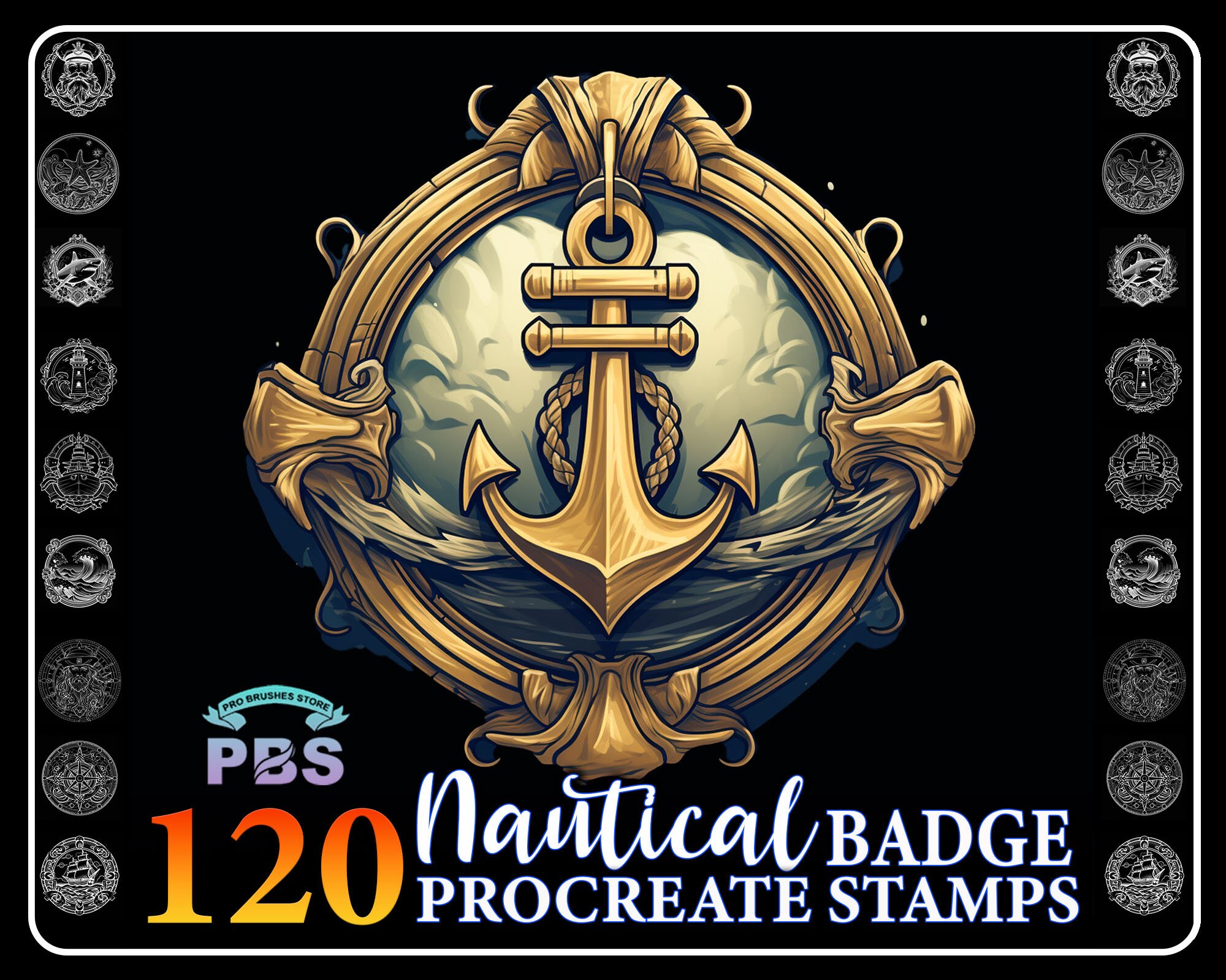 120 Procreate Nautical Badge Stamps, Nautical Badge for Procreate ...