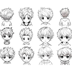 120 Procreate Chibi Boy Hair Stamps, Chibi Boy Hair Stamps for ...