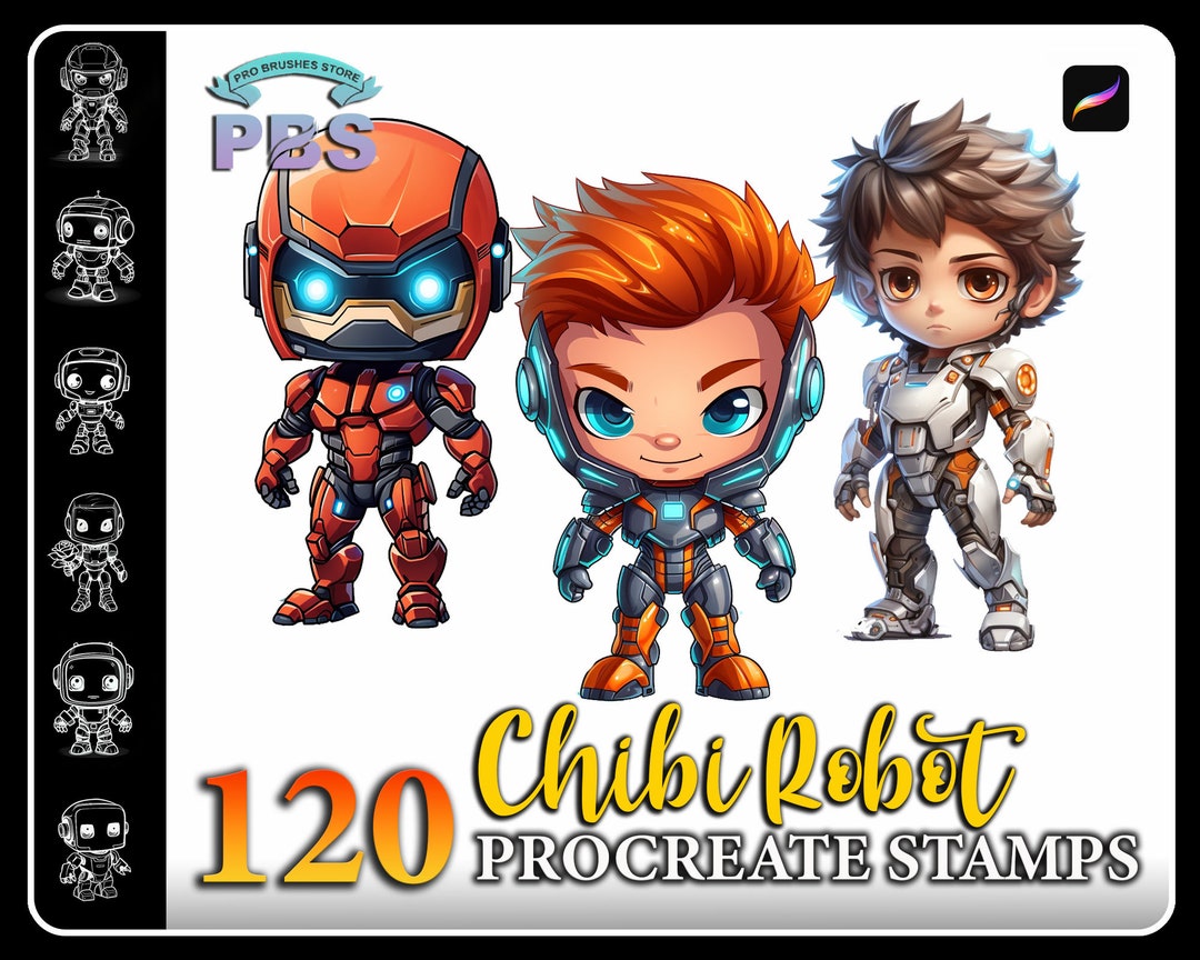 120 Procreate Chibi Robot Stamps, Chibi Robot Character Stamps for ...