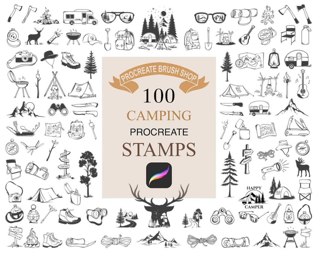 100 Procreate Camping Stamps, Camping Procreate Stamps, Camping Stamp ...