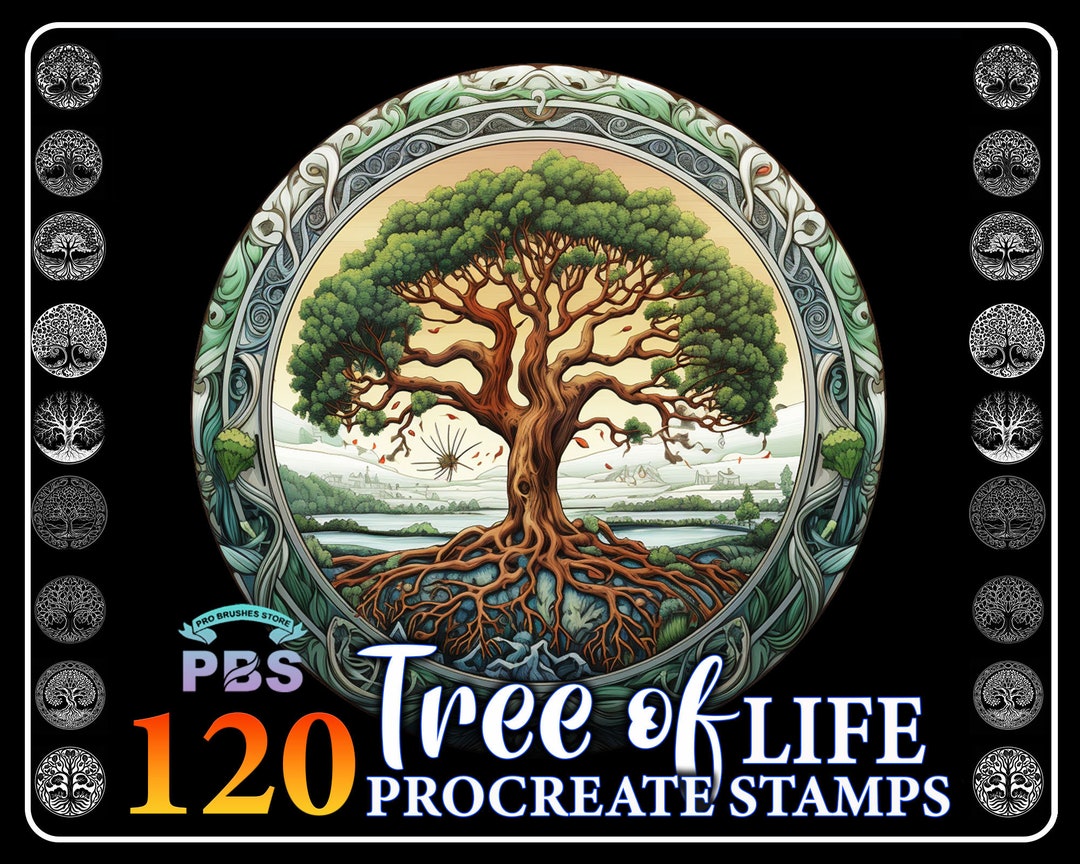 120 Procreate Tree of Life Stamps, Tree With Roots Stamps for Procreate ...