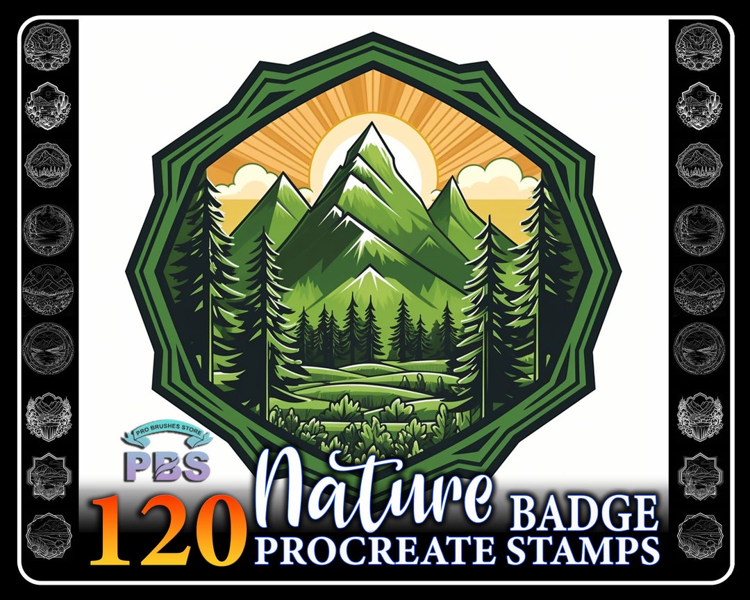 120 Nature Badge Procreate Stamps: Logo Design (digital Download) - Etsy