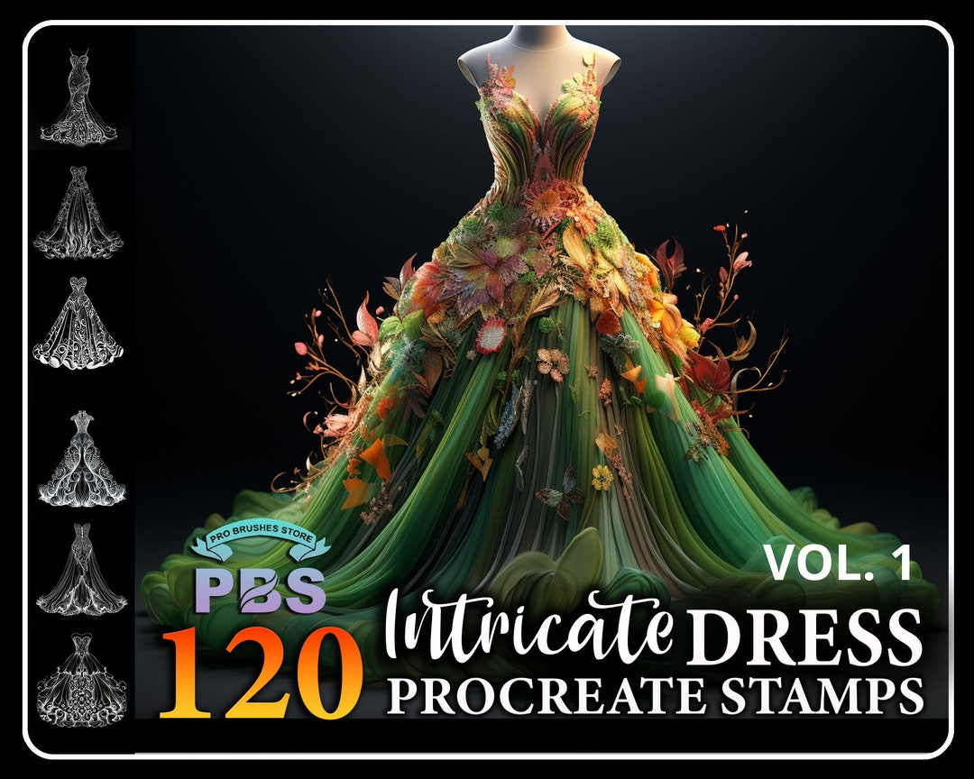 120 Intricate Dress Procreate Stamps: Fashion Illustration (digital ...
