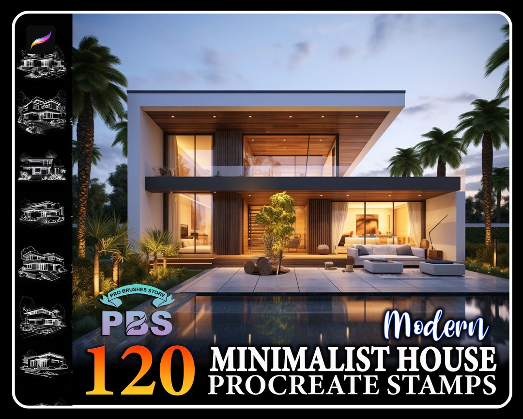 120 Procreate Modern Minimalist House Stamps, Modern Minimalist Stamps ...