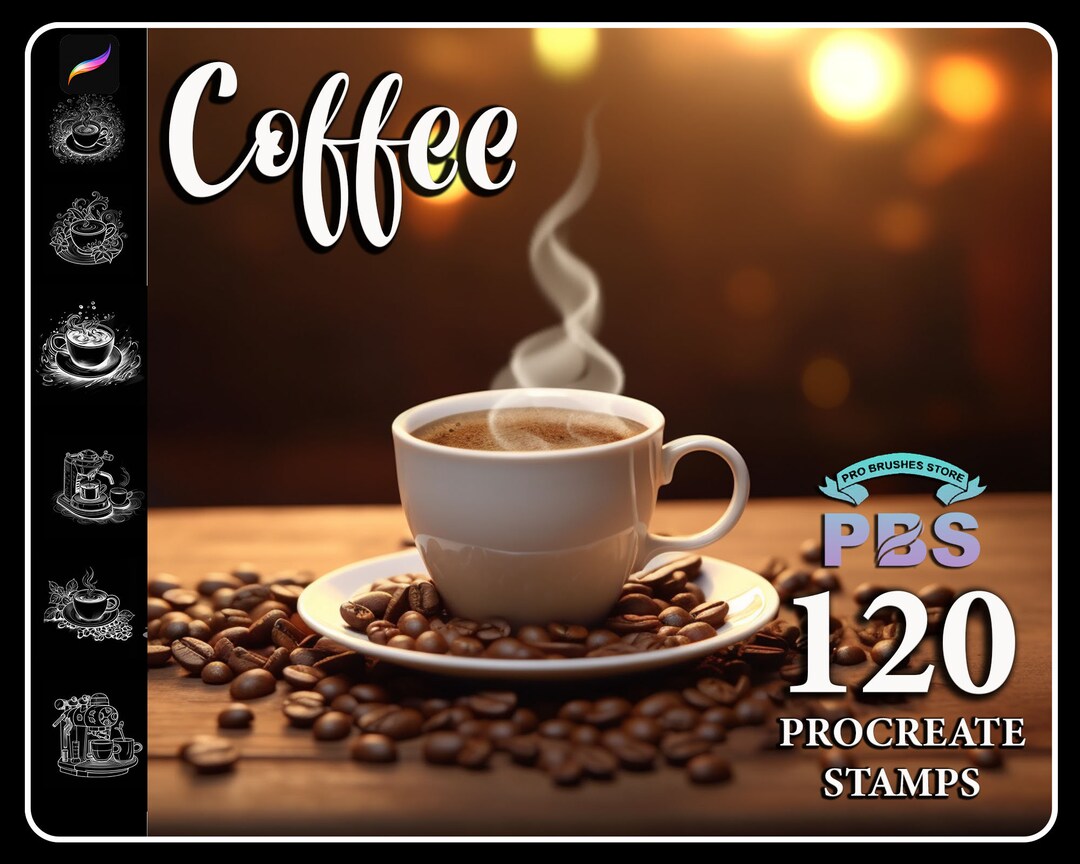120 Procreate Coffee Stamps, Coffee Brush for Procreate, Drink ...
