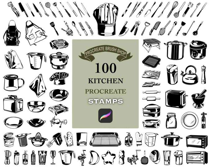 50 Kitchen Procreate Stamps | Kitchen Procreate Stamp Brush Set ...
