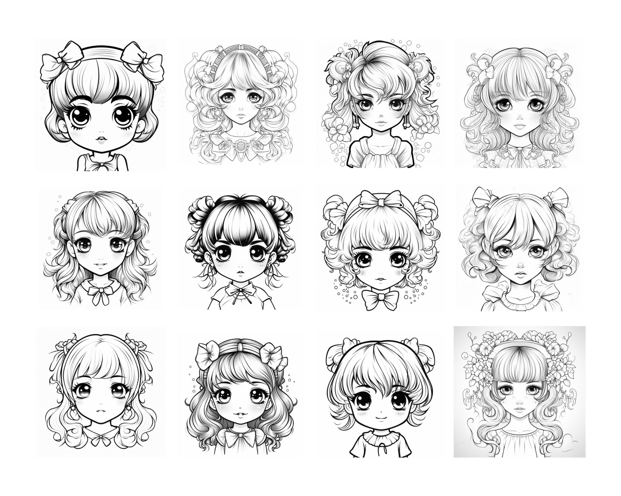 120 Procreate Chibi Girl Face Stamps: Brush Set (digital Download) - Etsy