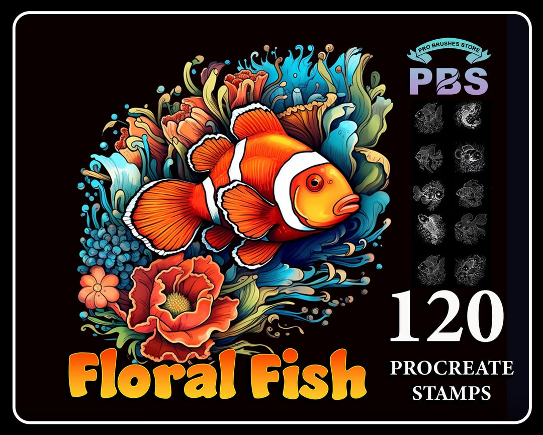 120 Procreate Fish Stamps, Floral Fish Brush for Procreate, Fish ...