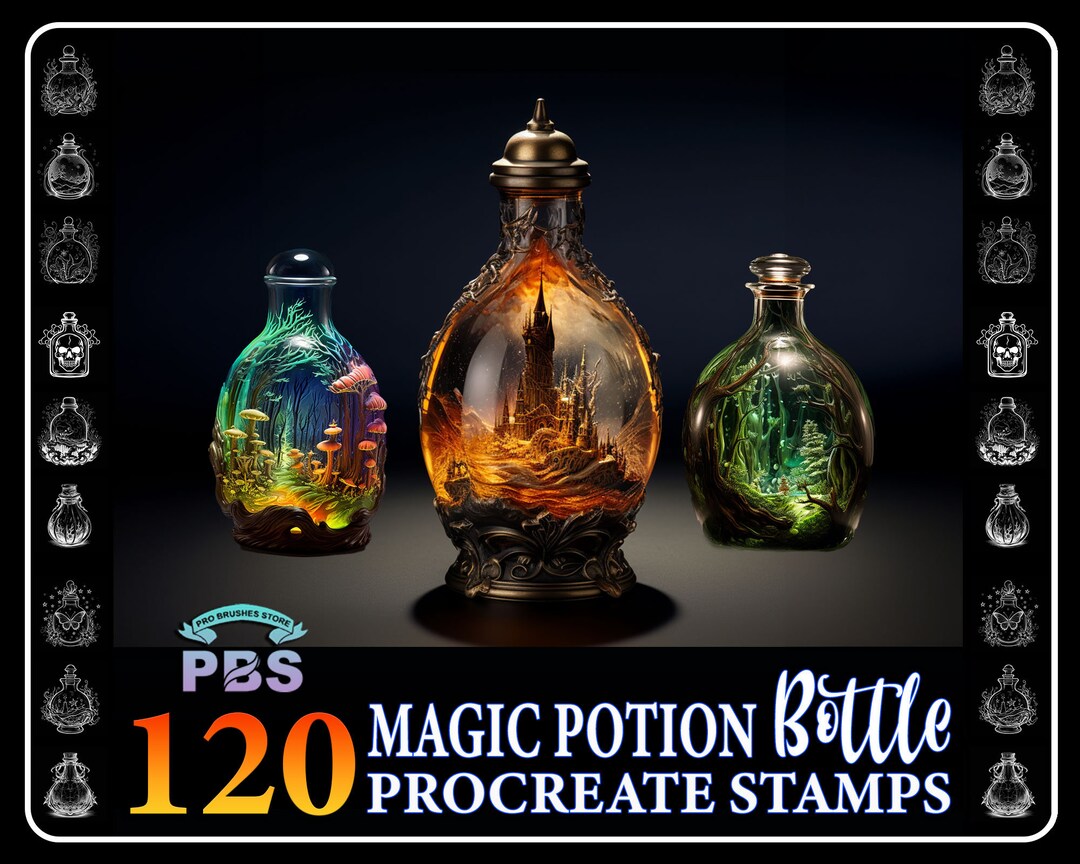120 Procreate Potion Bottle Stamps, Magic Potion Bottle Stamps for Procreate, Witch Potion ...
