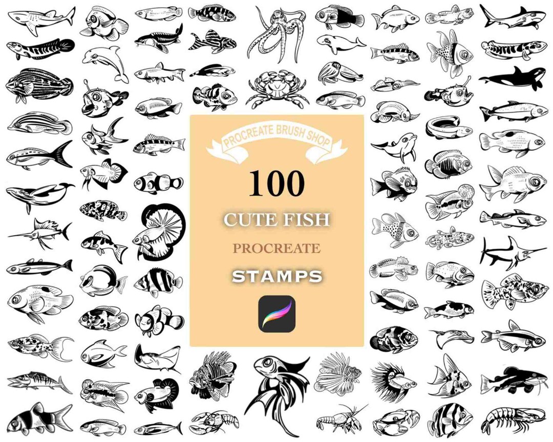 100 Procreate Fish Stamps, Fish Stamp Brush, Fish Stamps for Ipad ...