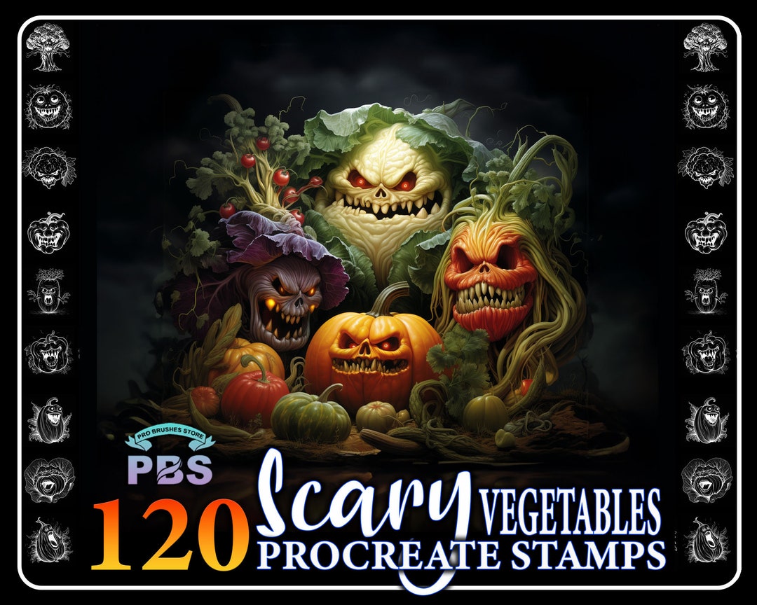 120 Procreate Halloween Stamps, Scary Vegetable Stamps for Procreate ...