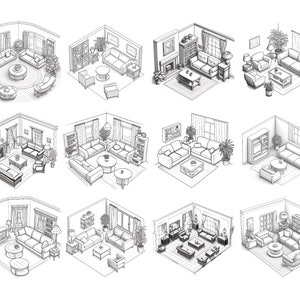 120 Procreate Isometric Sitting Room Stamps, Isometric Guest Room ...