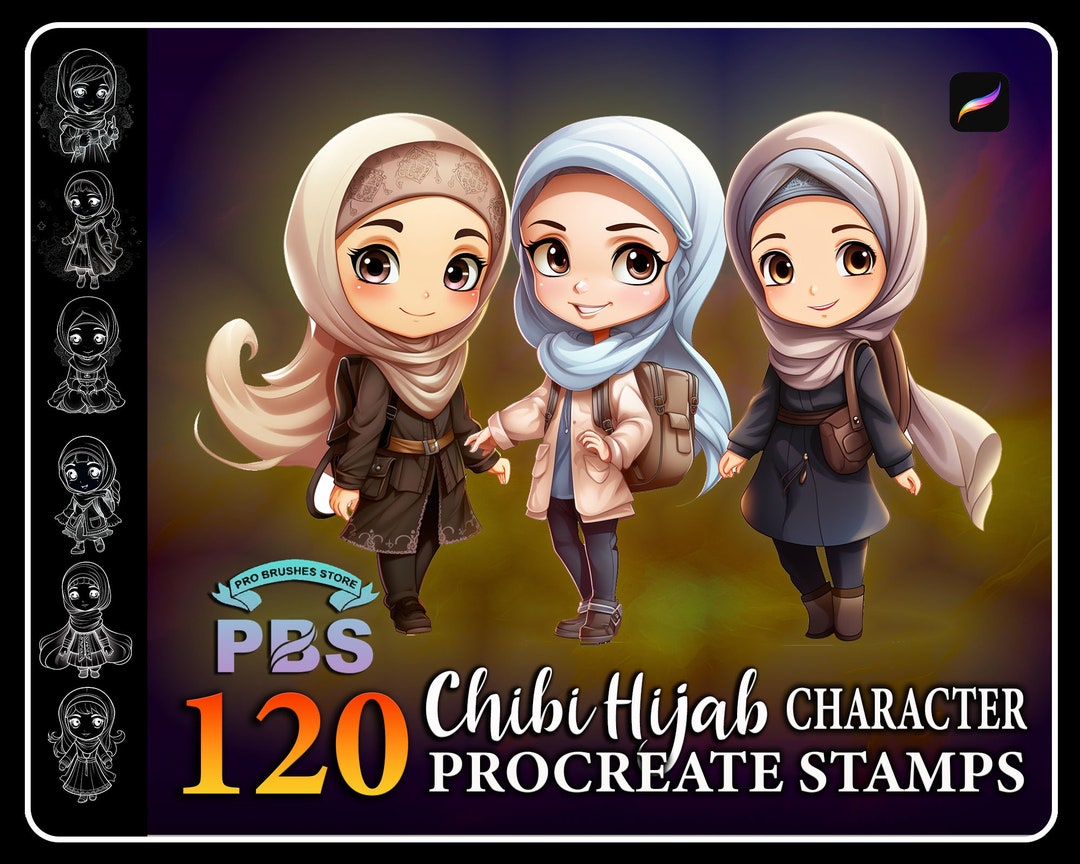 120 Procreate Chibi Hijab Girl Stamps, Hijab Stamps for Procreate ...