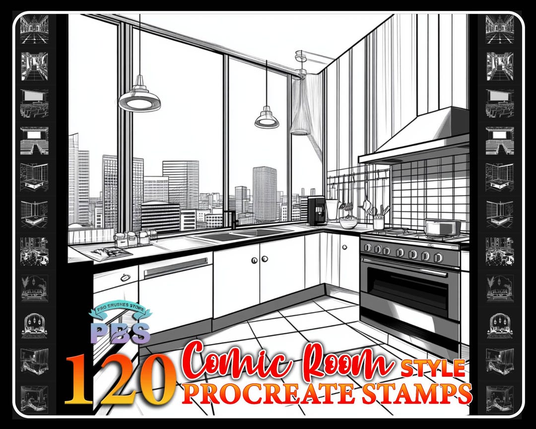 120 Procreate Comic Room Stamp, Comic Interior Stamp for Procreate ...