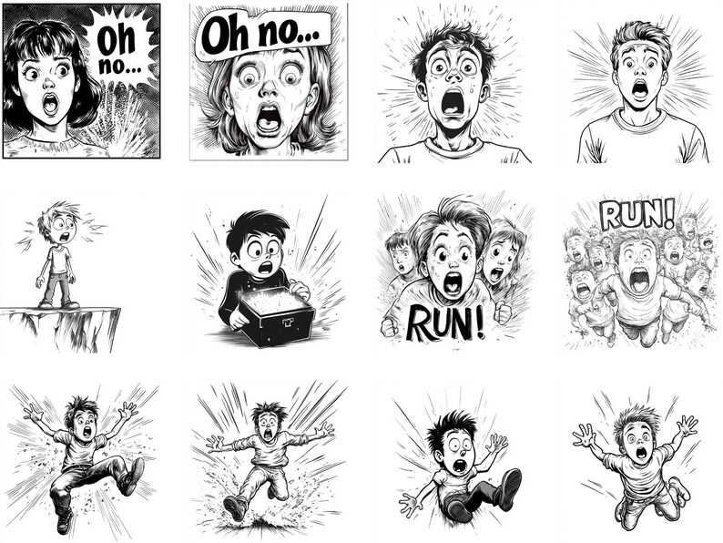 Procreate Comic Shocked Scene Stamps: 120 Expression Brushes (digital ...
