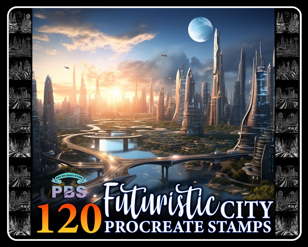 120 Procreate Futuristic City Stamps, Futuristic City Stamps for ...